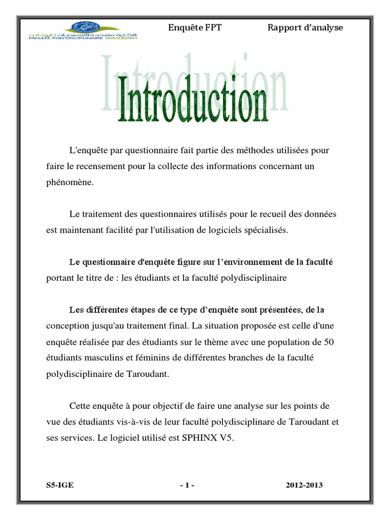 Rapport D'analyse | PDF | Échantillonnage (Statistiques) | Questionnaire