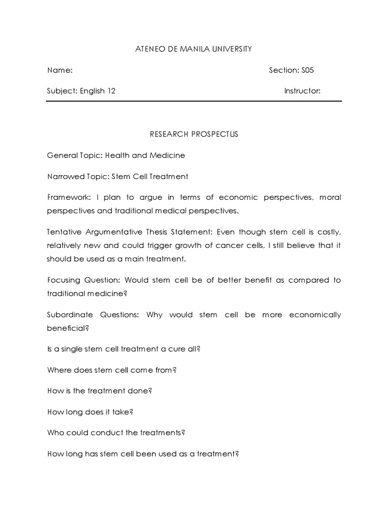 Research Prospectus Example | PDF | Regeneration (Biology) | Stem Cell