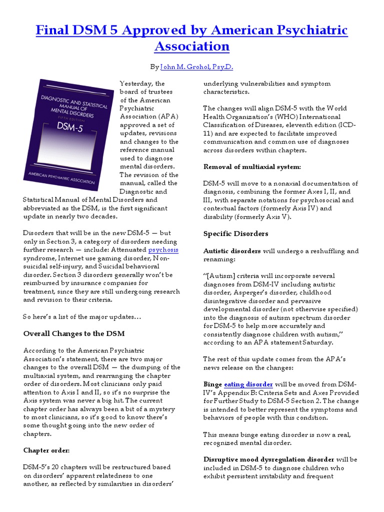 Final DSM 5 Approved by American Psychiatric Association | PDF | Dsm 5 ...