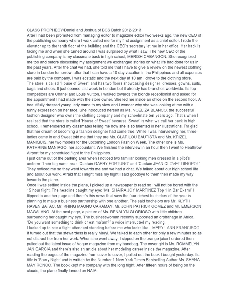 Class Prophecy | PDF | Restaurants | Restaurant And Catering