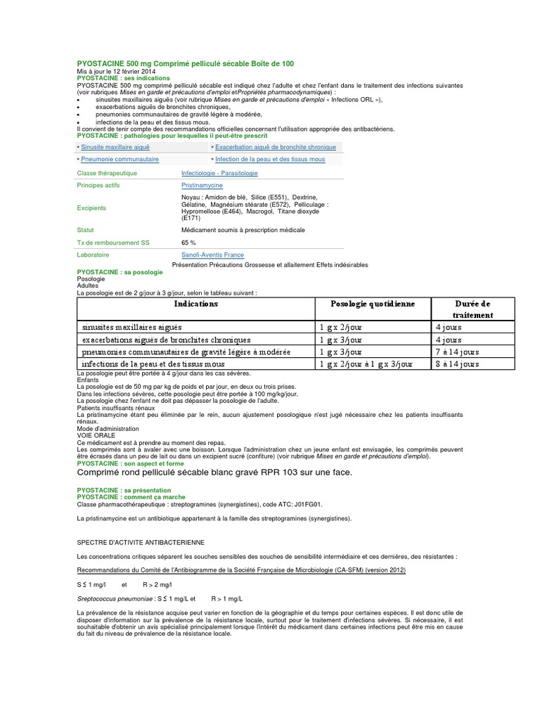PYOSTACINE 500 MG Comprimé Pelliculé Sécable Boîte de 100 | PDF ...