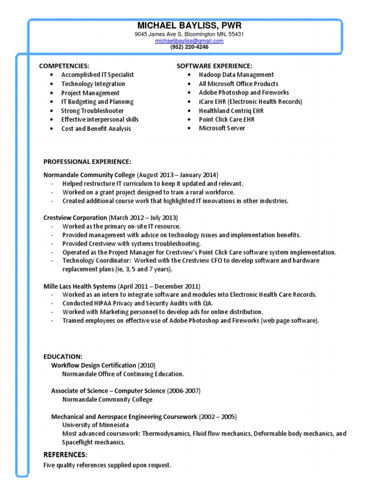 Michael Bayliss, PWR: Competencies: Software Experience | PDF | Computers