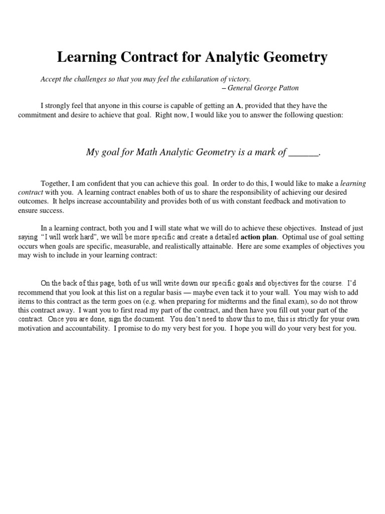 Hclark Math Learning Contract | PDF | Perpendicular | Elementary Geometry