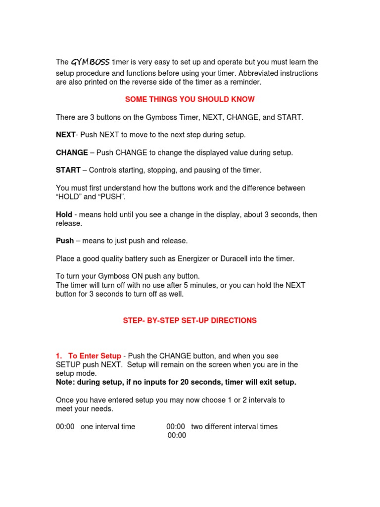 Gymboss Manual | PDF | Timer | Electrical Engineering
