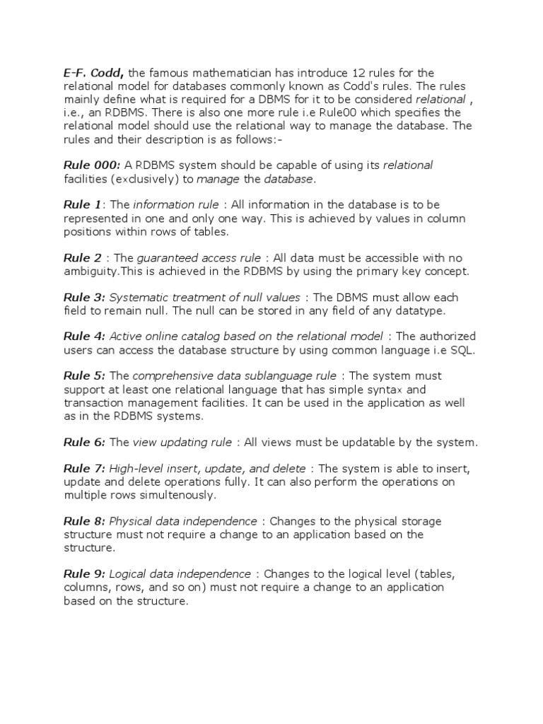 E-F Codd | Relational Model | Databases