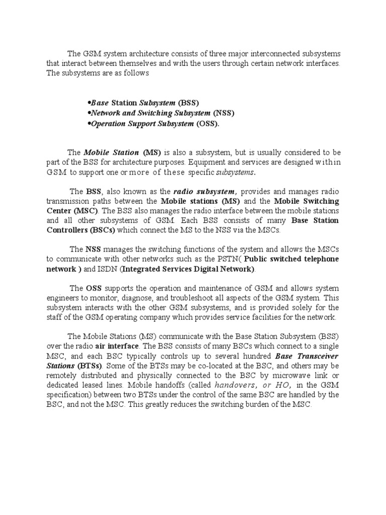 Base Station Subsystem (BSS) Network and Switching Subsystem (NSS ...