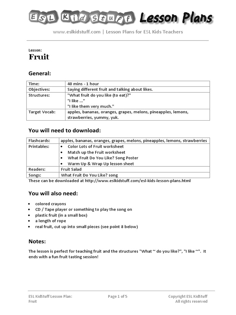 Fruit Lesson Plan | PDF | Lesson Plan | Classroom