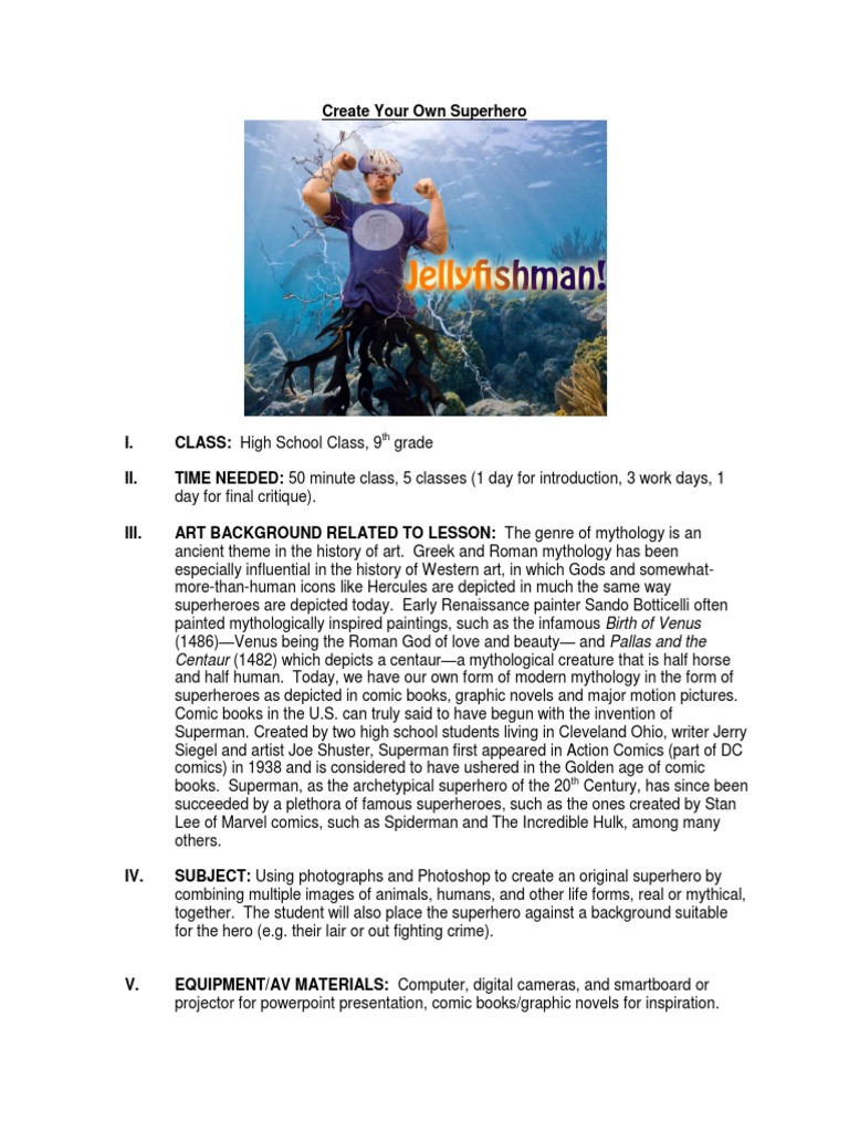 Superhero Photoshop Lesson Plan | PDF | Superman | Comic Book