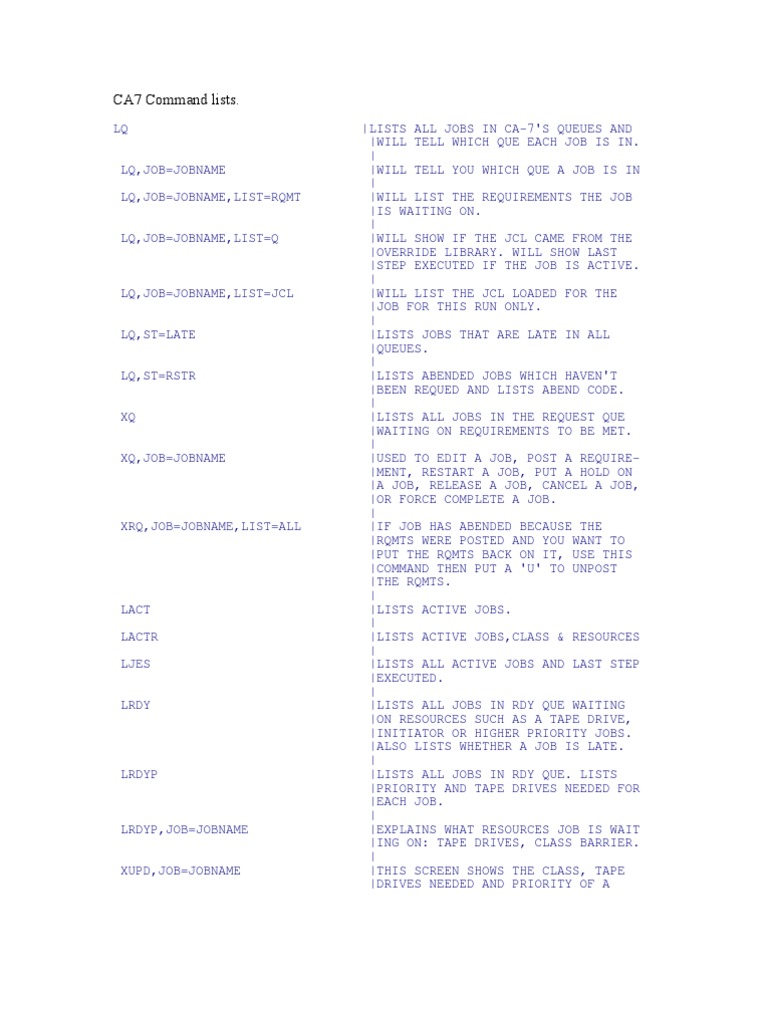 CA7 Command Lists | PDF | Software Engineering | Digital Technology