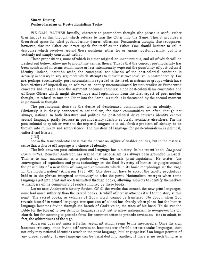 Postmodernism and Post-Colonial Identity | PDF | Nationalism ...