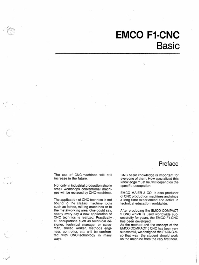 EMCO F1 CNC Mill Basic Programming | PDF | Numerical Control | Machines