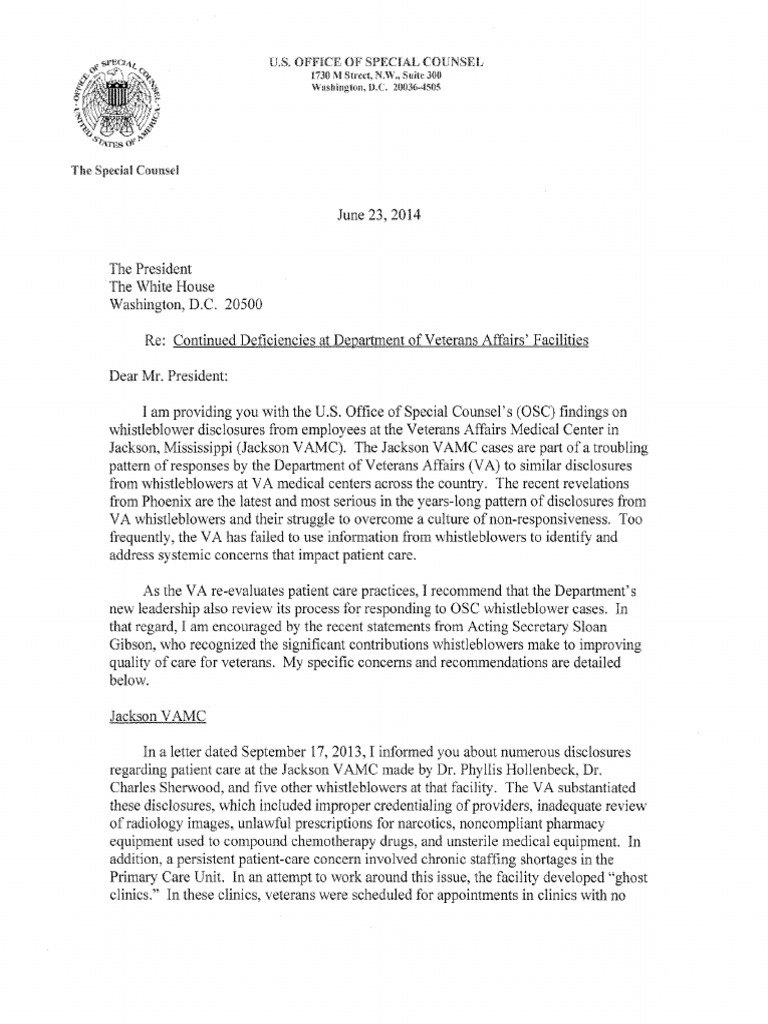 OSC Letter To President Barack Obama | PDF | United States Department ...