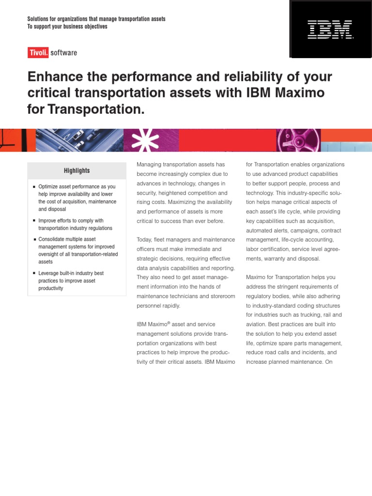 Ibm Maximo Transportation Solution | PDF | Supply Chain Management | Transport
