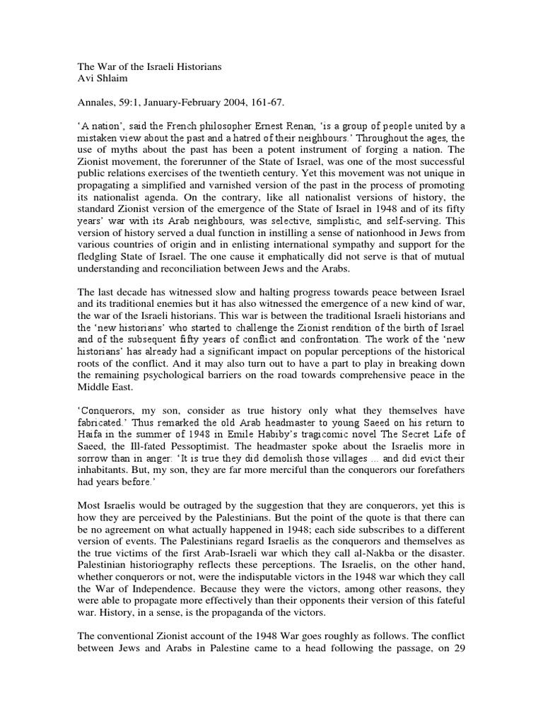 Shlaim, Avi - The War of The Israeli Historians | PDF | Palestinians ...