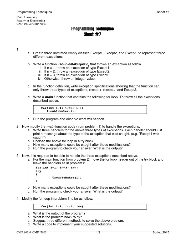 Programming Techniques Sheet #7: Cairo University Faculty of ... Programming Techniques Sheet #7: Cairo University Faculty of ...