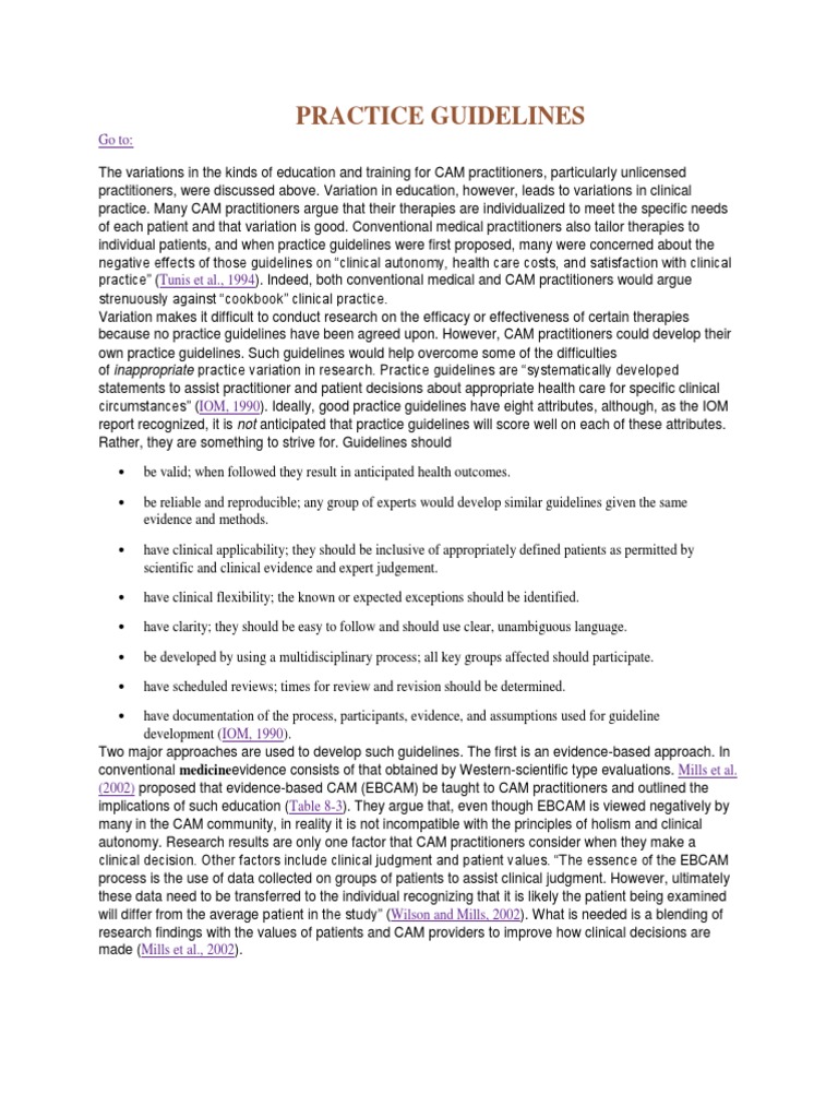 Practice Guidelines: Go To | PDF | Alternative Medicine | Evidence ...