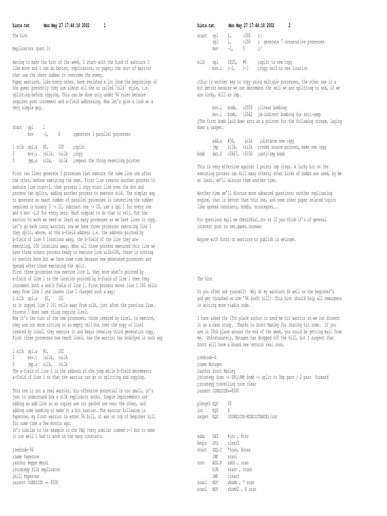 Core War Hints | PDF | Macro (Computer Science) | Program Optimization