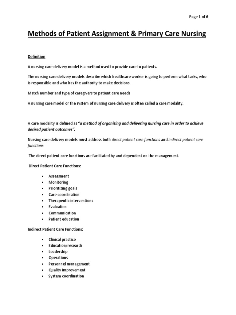 Methods of Patient Assignment | Nursing | Autonomy