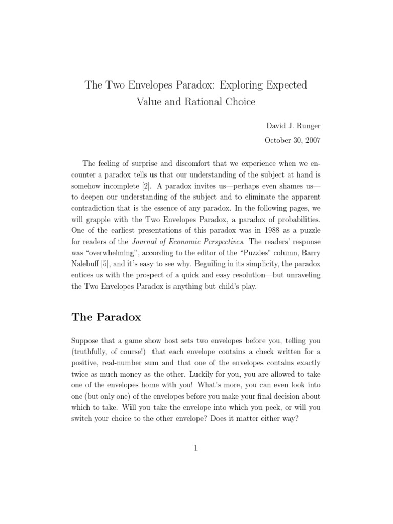 Two Envelopes Paradox | PDF | Random Variable | Expected Value