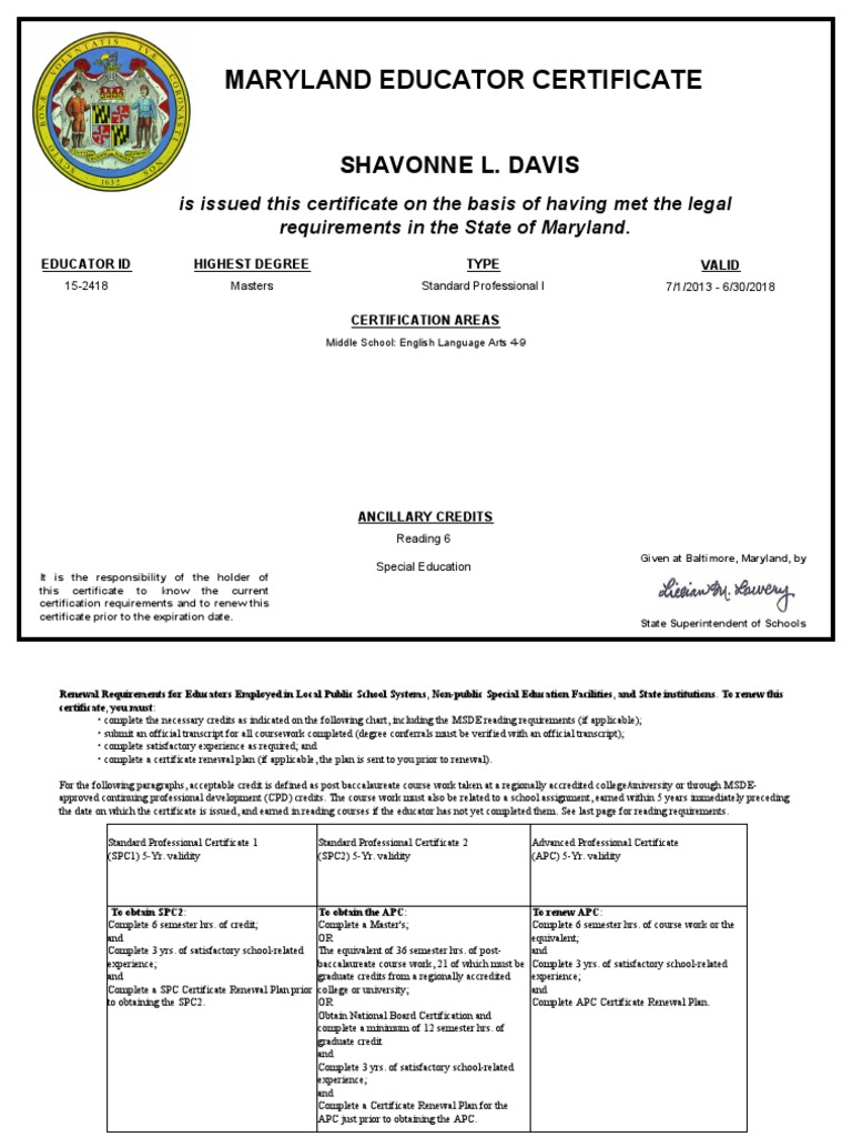 Viewcertificate - Maryland Reading Certificate | PDF | Academic Certificate | Bachelor's Degree