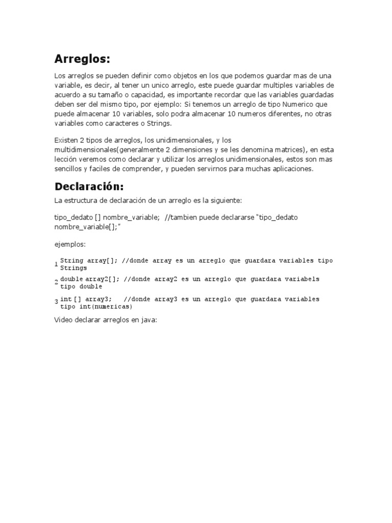 Arreglos en Java | PDF | Estructura de datos de matriz | Programación ...