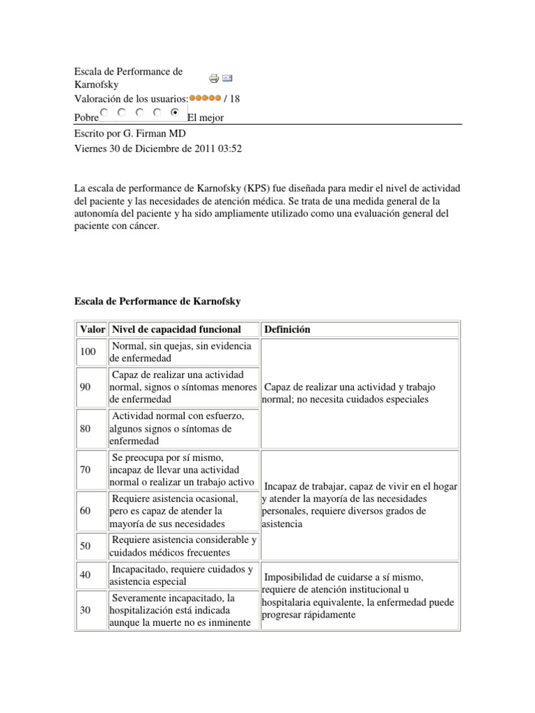 Escala de Performance de Karnofsky | PDF | Diabetes mellitus | Dolor