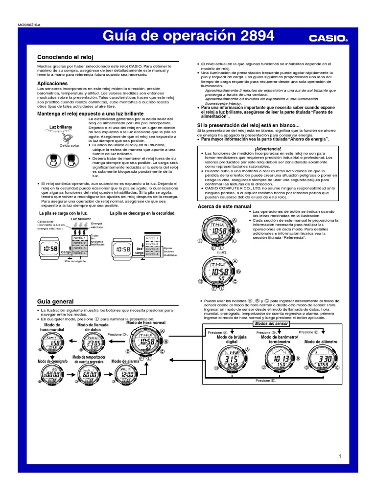 Manual del Casio Protrek PRG-80 | PDF | Altímetro | Horario de verano