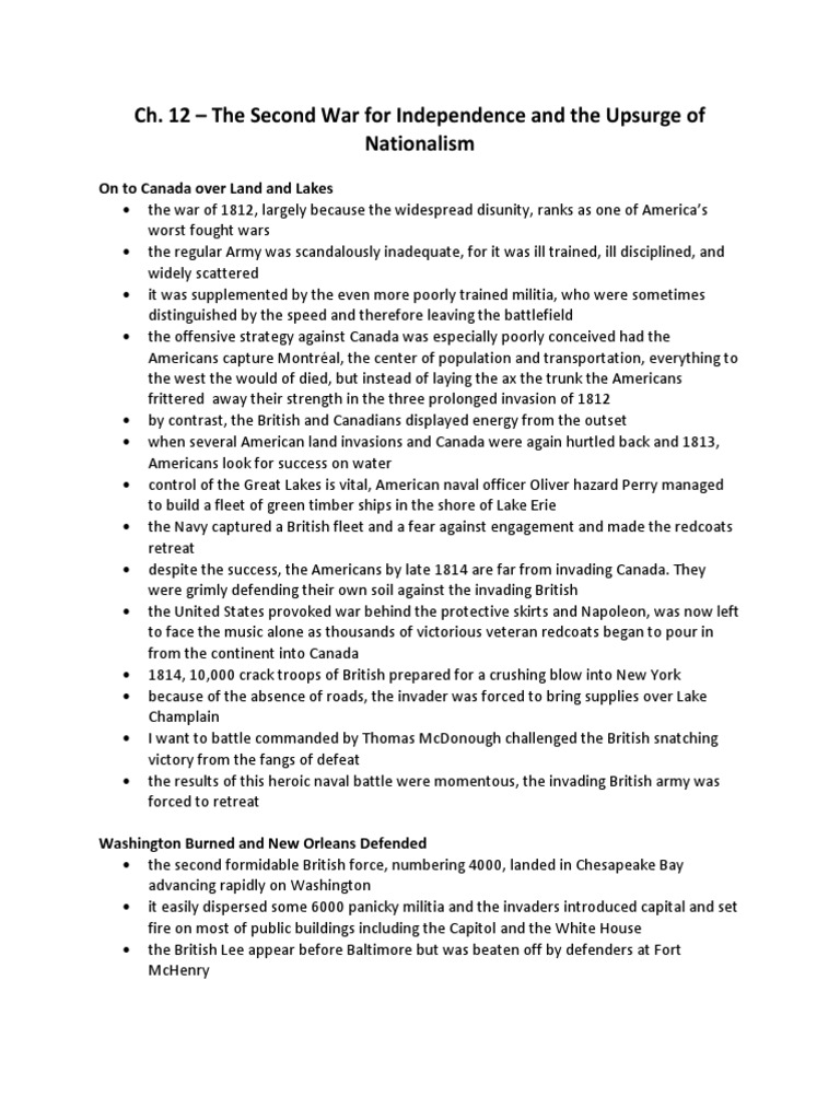 American Pageant Ch. 12 - The Second War For Independence and The ...