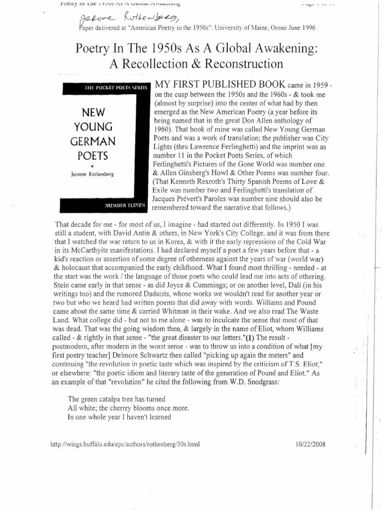 Rothenberg, Jerome - Poetry in The 1950s | PDF | American Poetry | Poetry