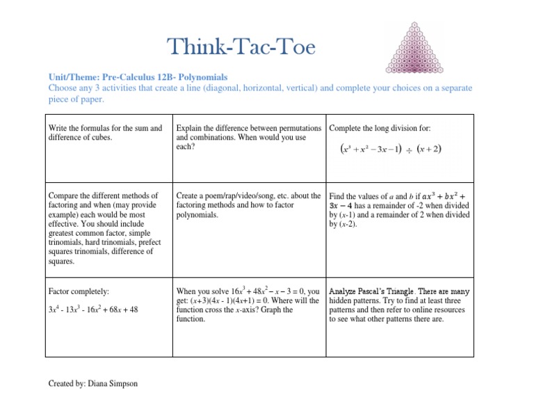Pre-Calculus Polynomials Activities Guide | PDF | Factorization ...
