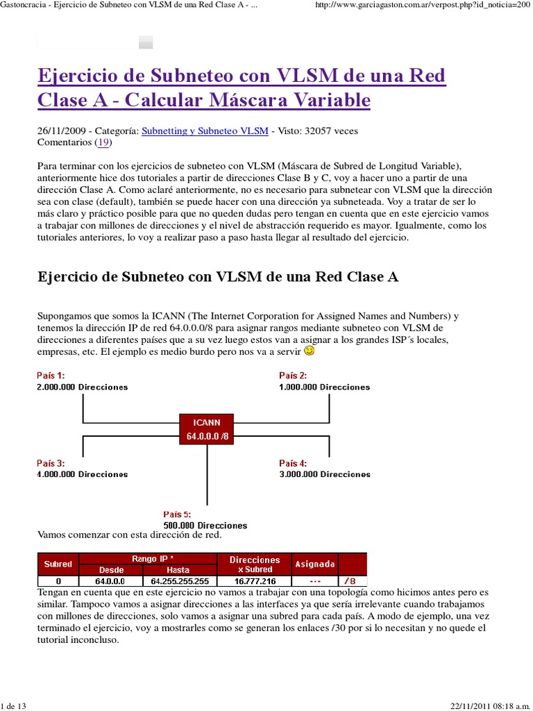 Ejercicio de Subneteo Con VLSM de Una Red Clase A - Calcular Máscara Variable | PDF | Dirección ...