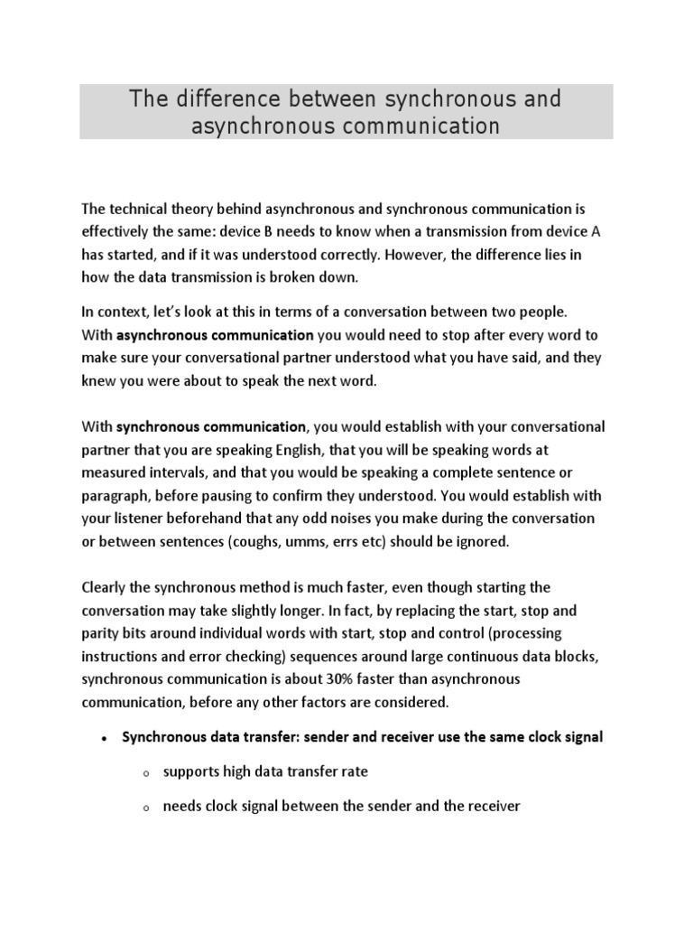 Synchronous vs. Asynchronous | PDF | Data Transmission | Digital Technology