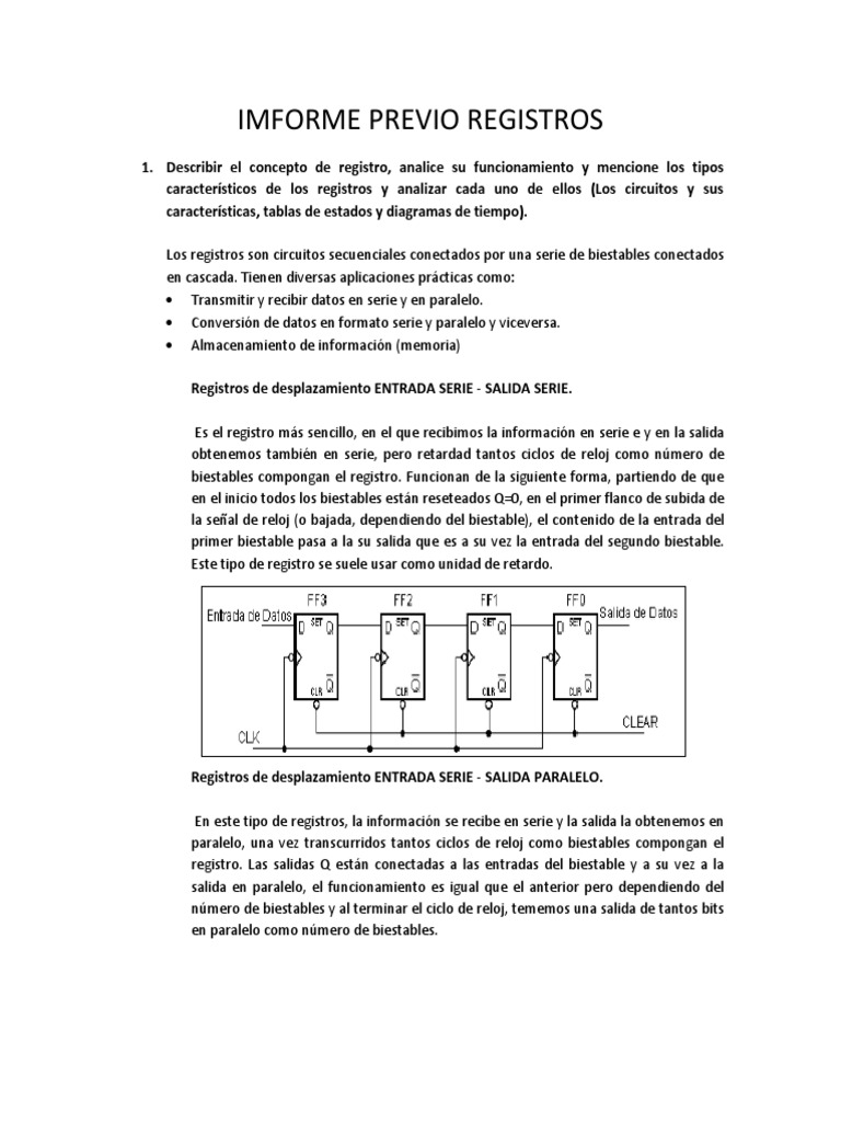 Imforme Previo de Registros | PDF | Ingeniería Informática | Ingenieria Eléctrica