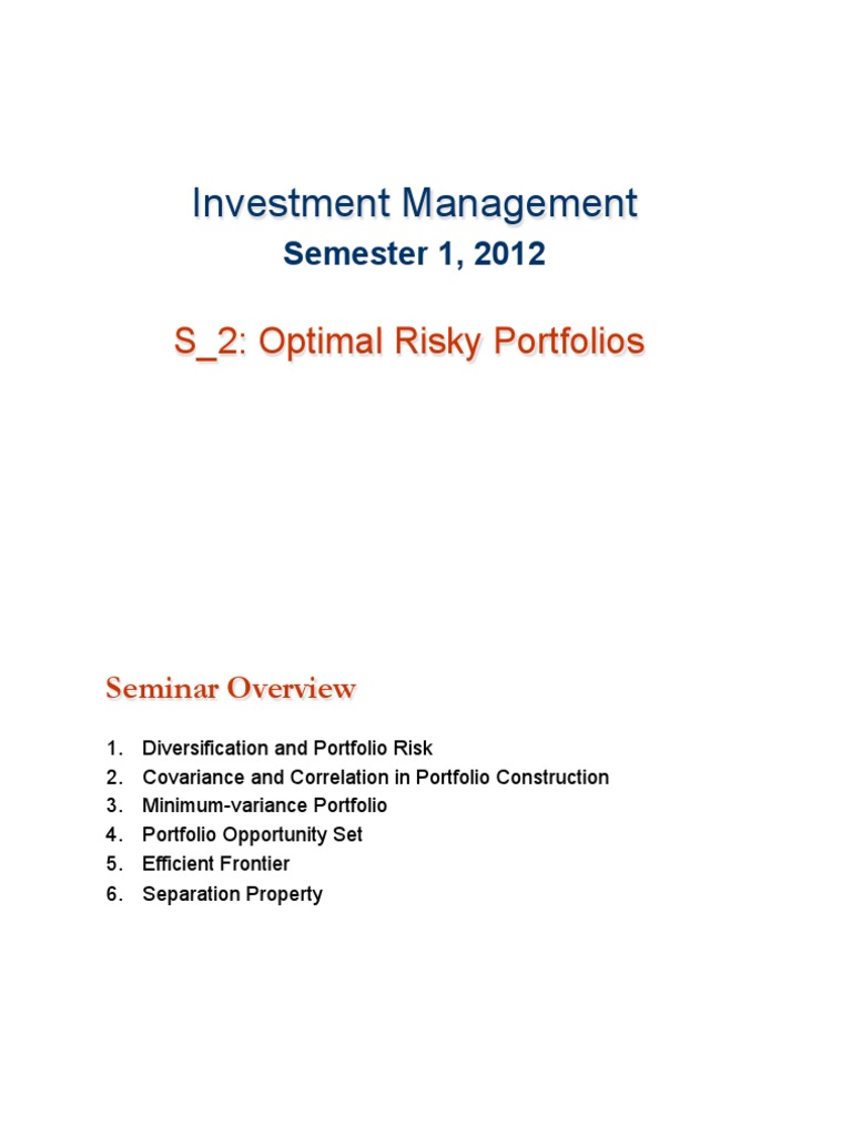 FNCE30001 Optimal Risky Portfolios | PDF | Diversification (Finance) | Covariance