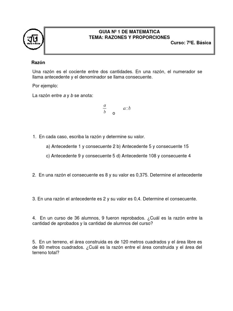 Razones y Proporciones Septimo | PDF | Proporción | Enseñanza de matemática