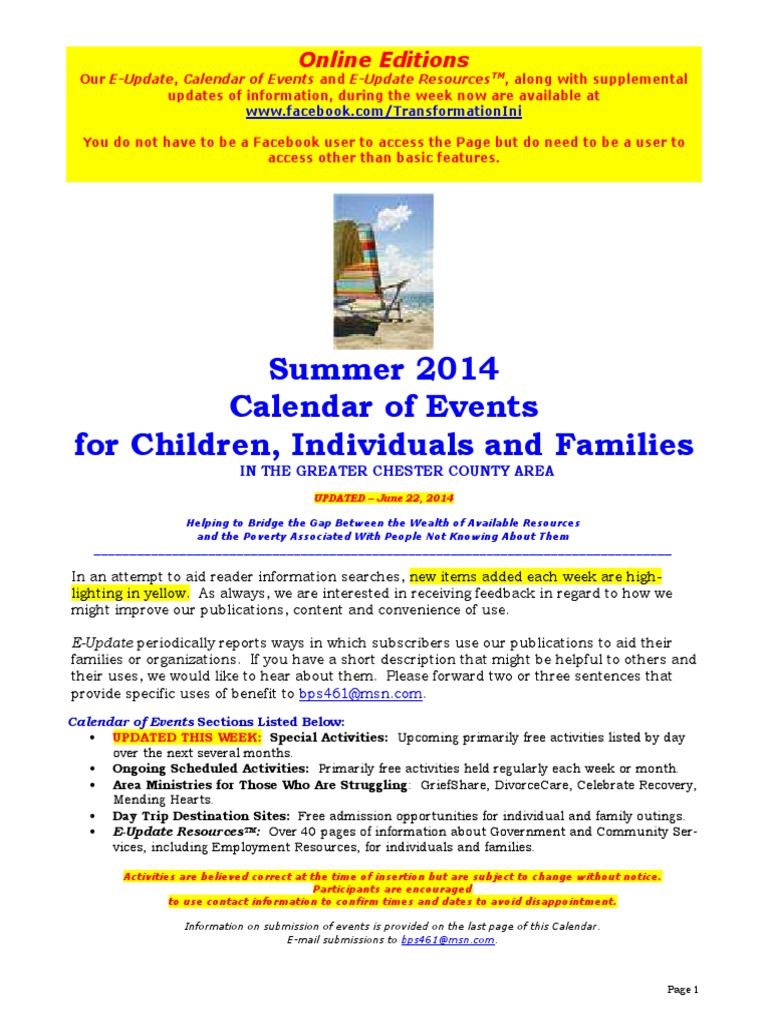 Calendar of Events - June 22, 2014 | PDF | Travel | History