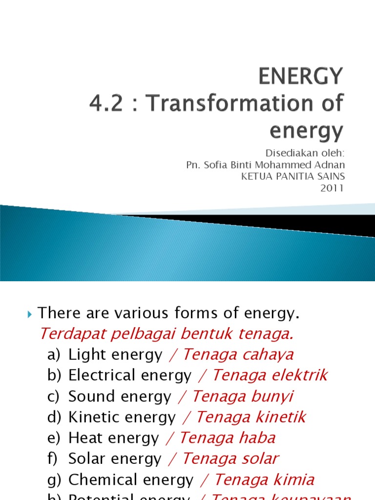 Pelbagai Bentuk Tenaga dan Transformasinya | PDF | Science & Mathematics