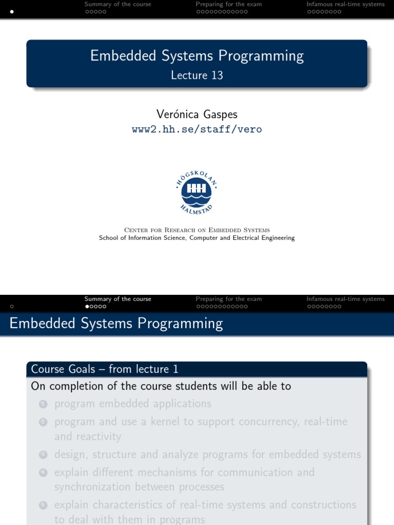 Embedded Systems Programming: Ver Onica Gaspes | PDF | Scheduling (Computing) | Real Time Computing