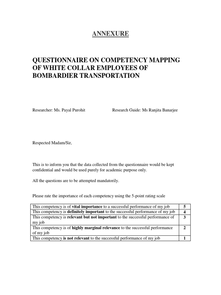 Questionnaire For Competency Mapping | PDF | Competence (Human ...