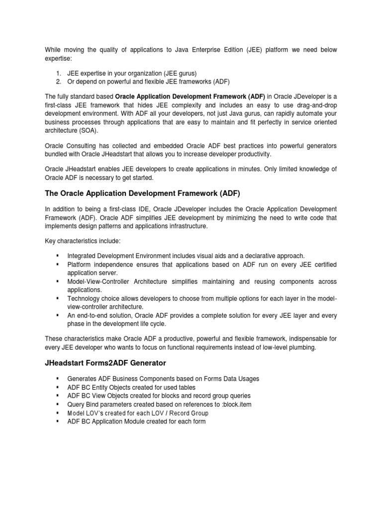 The Oracle Application Development Framework (ADF) | PDF | Oracle Database | Software Framework