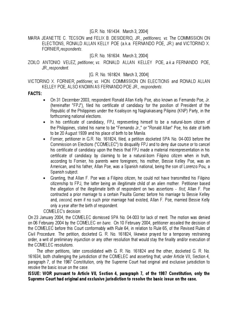 Tecson vs. Comelec | PDF | Naturalization | Citizenship