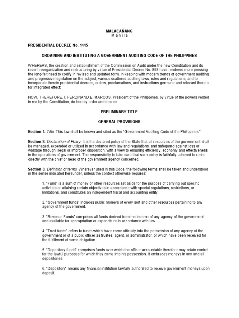 PD 1445, Government Auditing Code | PDF | Audit | Government