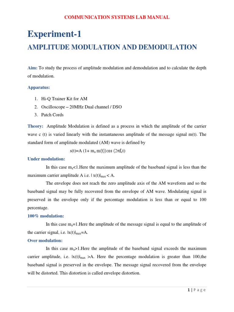 Communication Lab Manual Gitam | PDF | Frequency Modulation | Sound ... Communication Lab Manual Gitam | PDF | Frequency Modulation | Sound ...