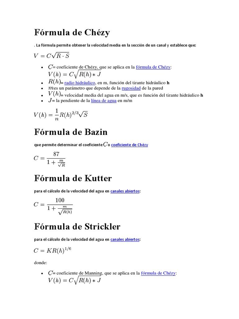 Fórmula De Chézy Pdf Canal Mecánica