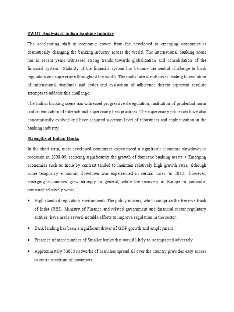 SWOT Analysis of Indian Banking Industry | PDF | Banks | Economic Growth