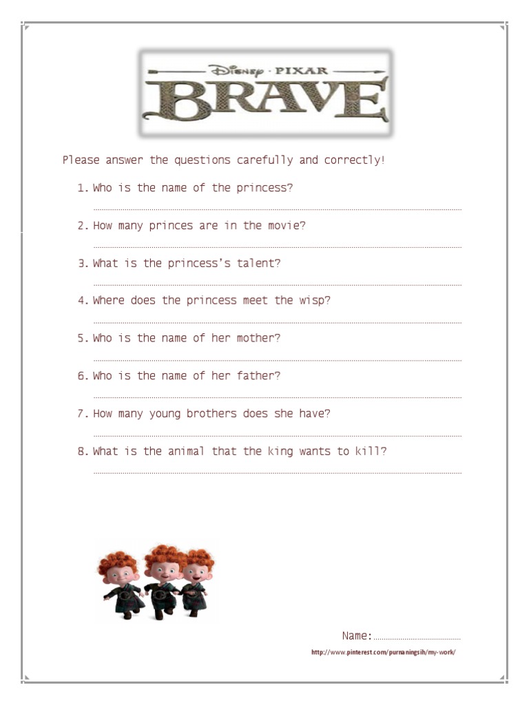 Brave Movie Worksheet for Kids | PDF | Games & Activities | History
