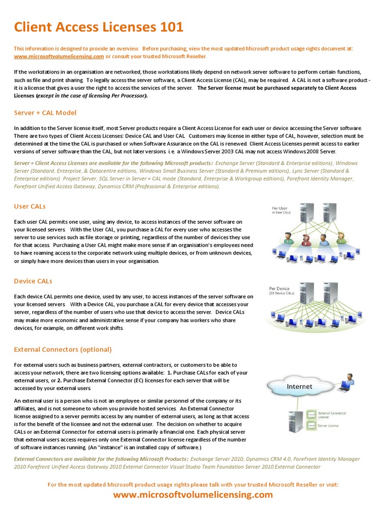Client Access Licenses 101 | PDF | Microsoft Windows | Server (Computing)