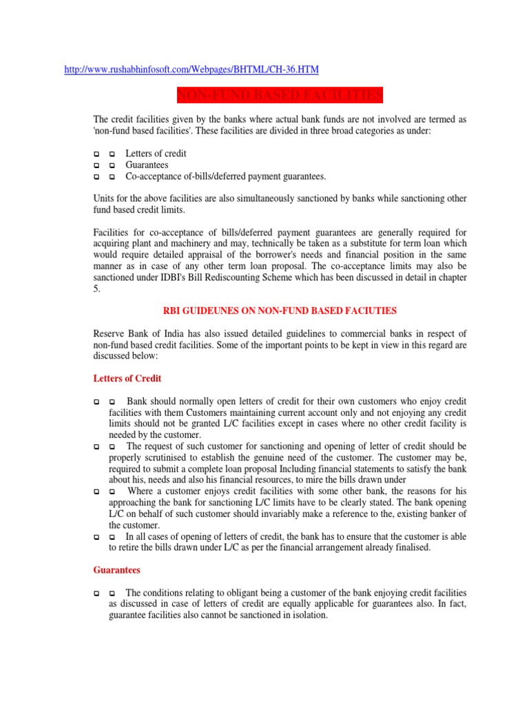 Non Fund Based Facilities | PDF | Letter Of Credit | Guarantee
