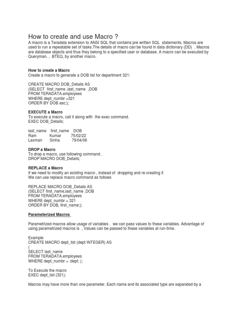 How To Create And Use Macro Pdf Sql Parameter Computer Programming 0120