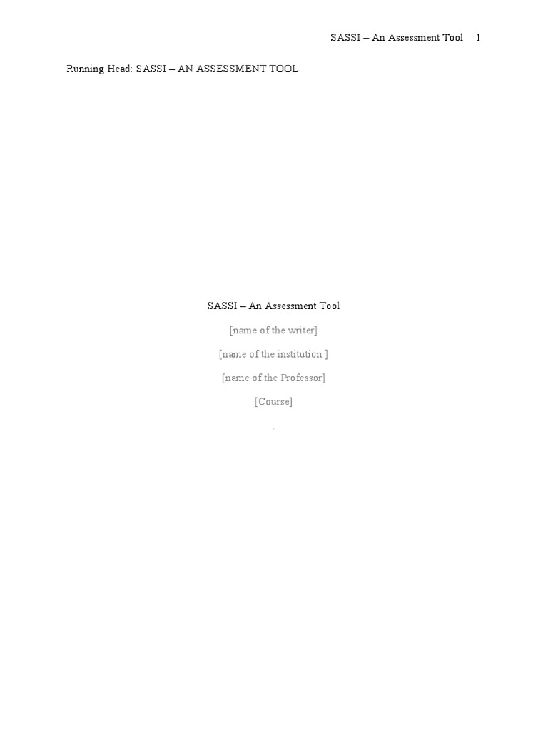SASSI - An Assessment Tool Running Head: Sassi - An Assessment Tool 1 ...